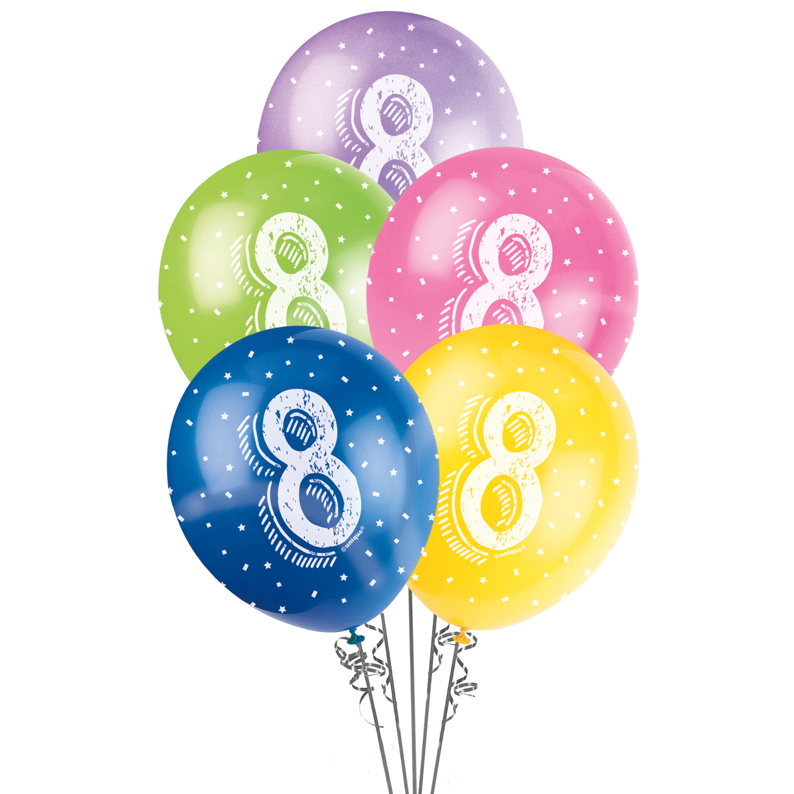 8th Birthday Assorted Coloured Balloons (Pack of 5) - Discount Party ...
