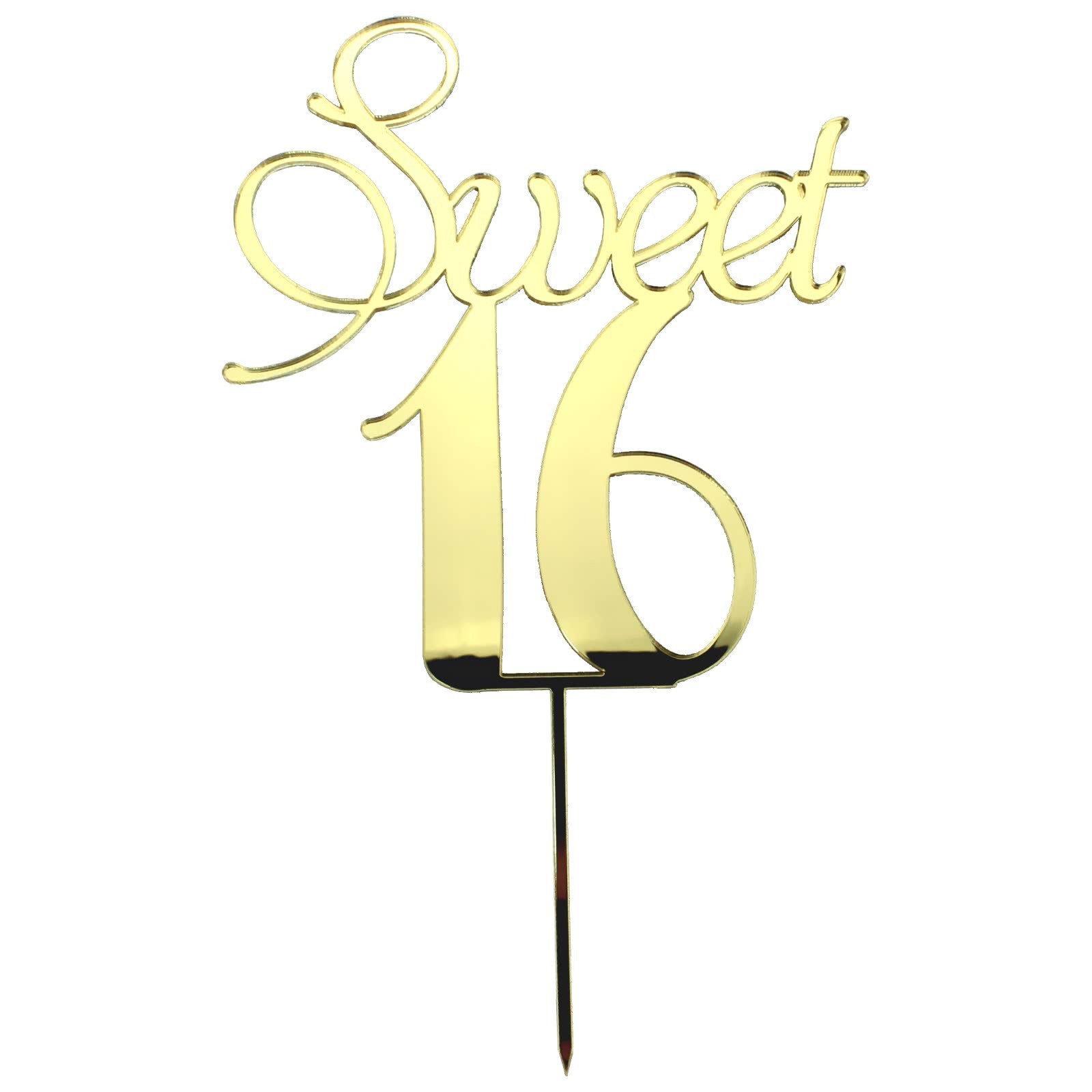 Sweet 16 Gold Mirror Cake Topper - Discount Party Supplies