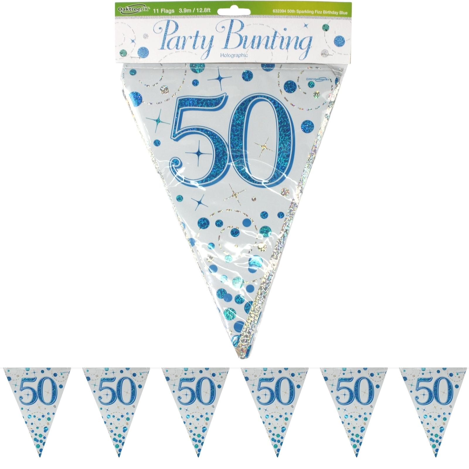 Sparkling Fizz Blue 50th Birthday Flag Banner - Discount Party Supplies