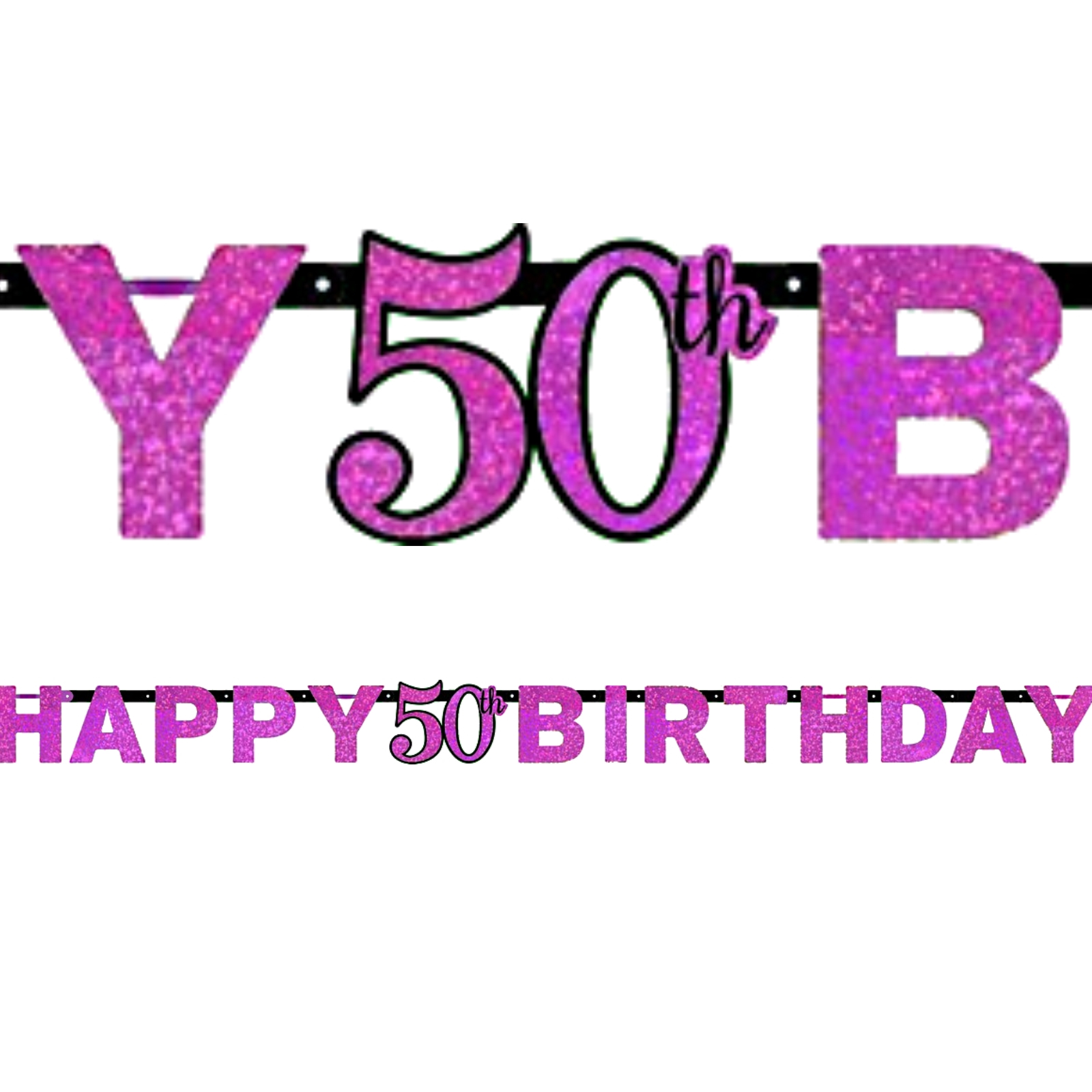 Pink Prismatic Happy 50th Birthday Jointed Letter Banner - Discount ...