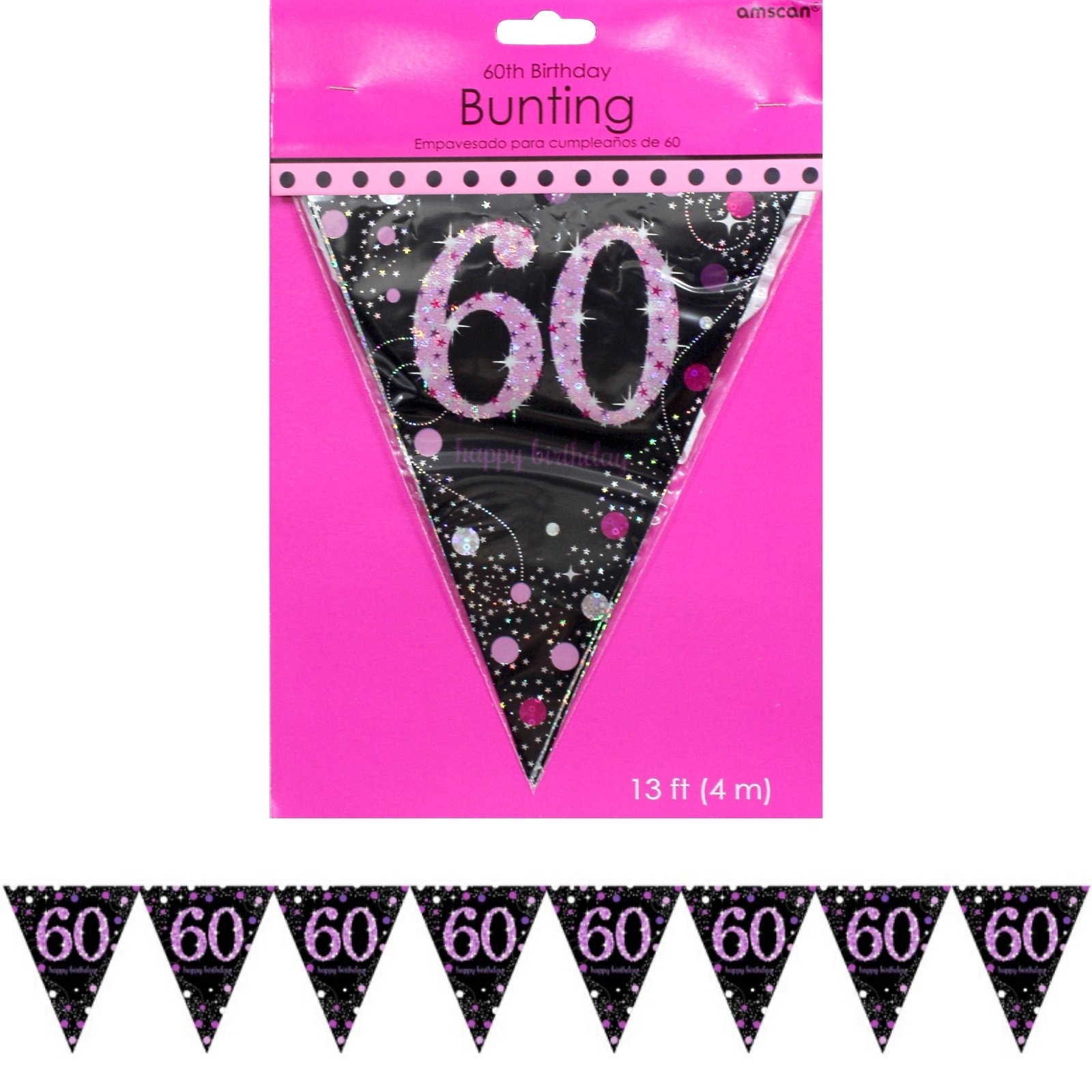 Pink Celebration 60th Birthday Flag Banner - Discount Party Supplies