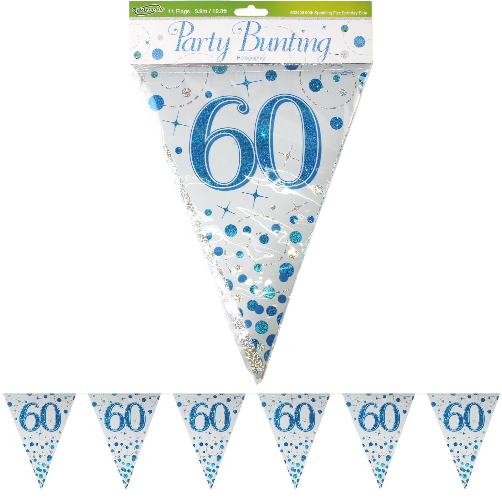 Sparkling Fizz Blue 60th Birthday Flag Banner - Discount Party Supplies