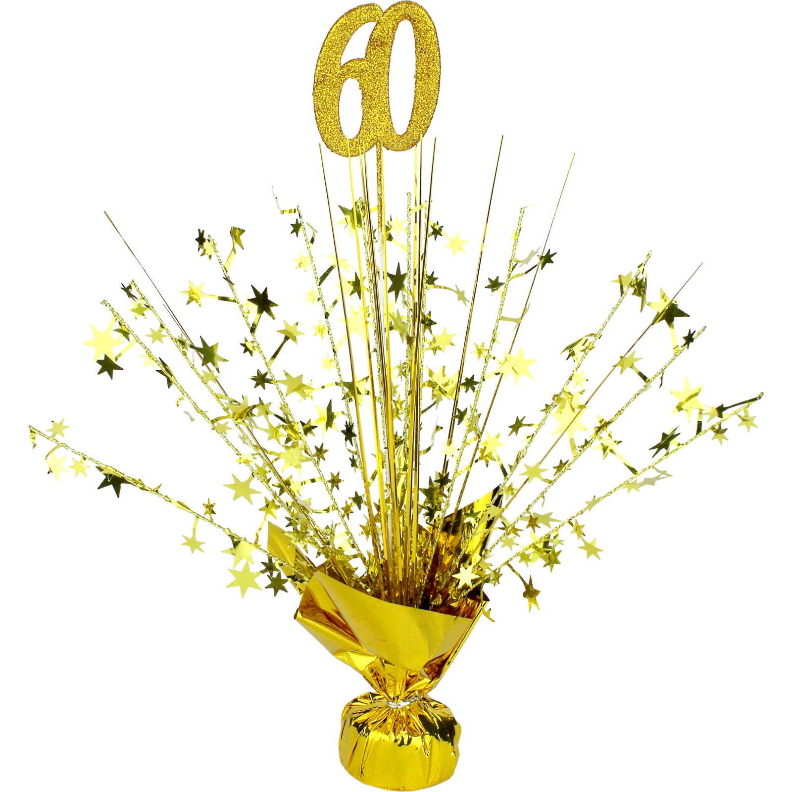 60th Birthday Gold Star Foil Spray Centrepiece - Discount Party Supplies