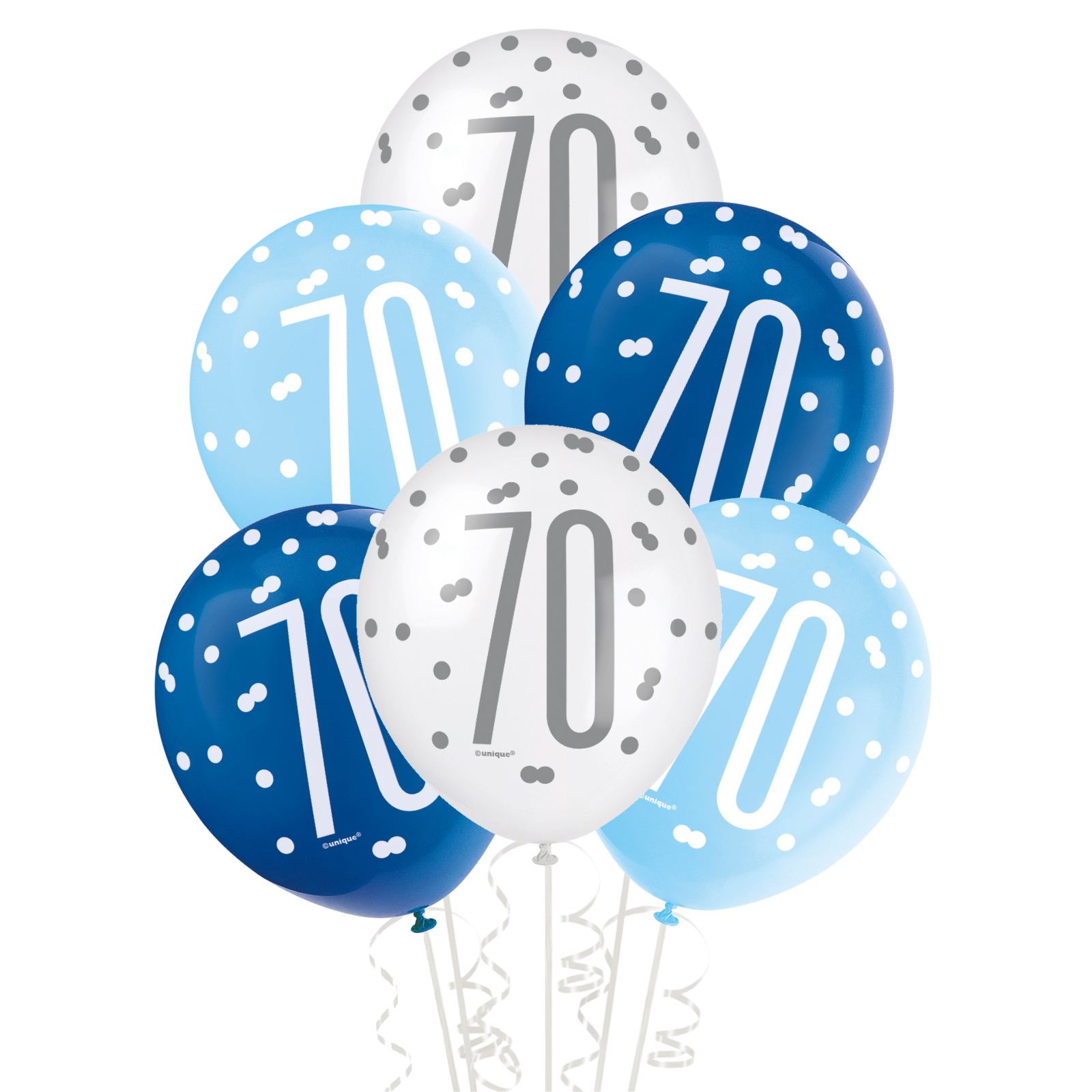 Blue & White Assorted 70th Birthday Balloons (Pack of 6) - Discount ...