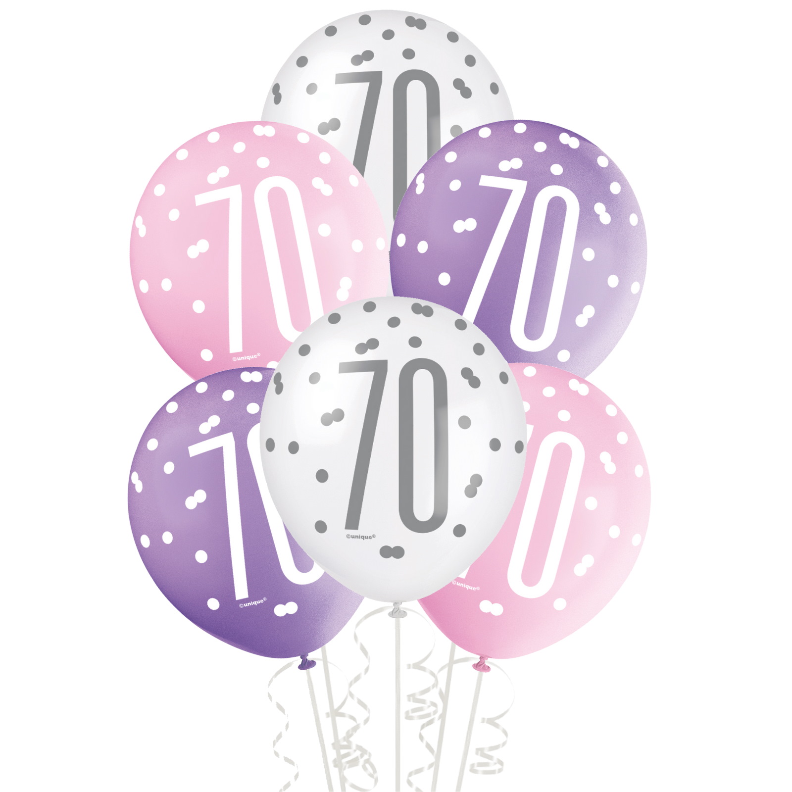 Pink, Purple & White Assorted 70th Birthday Balloons (Pack of 6 ...