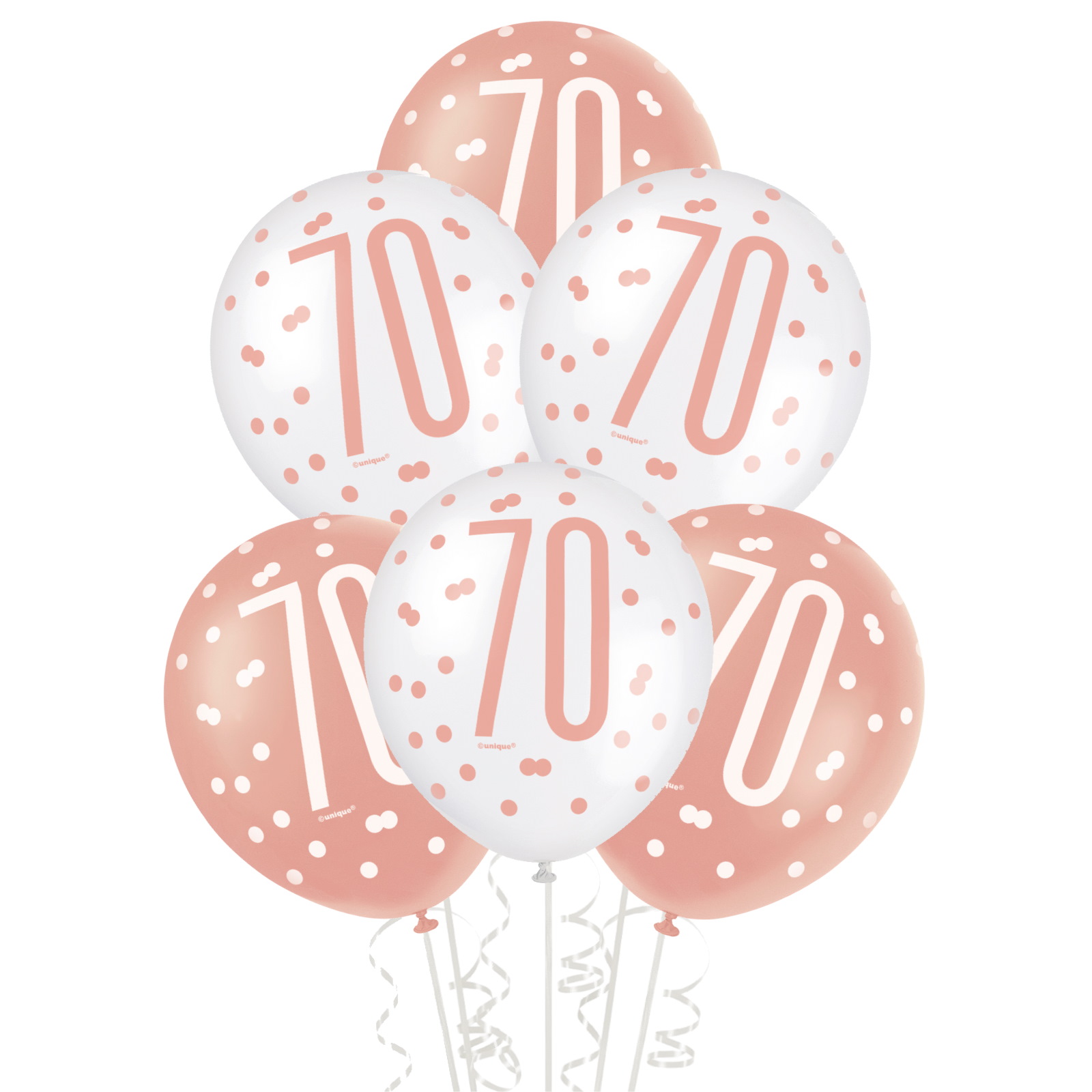 Rose Gold & White Assorted 70th Birthday Balloons (Pack of 6 ...