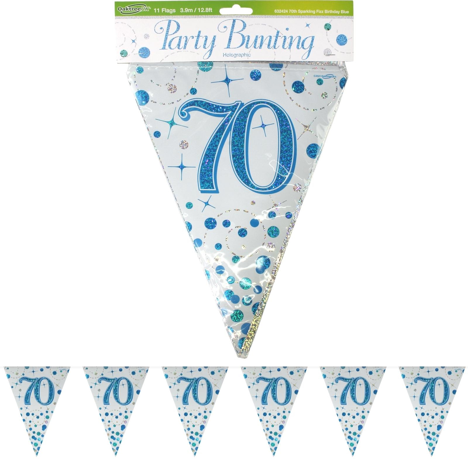 Sparkling Fizz Blue 70th Birthday Flag Banner | 70th Birthday | Age ...