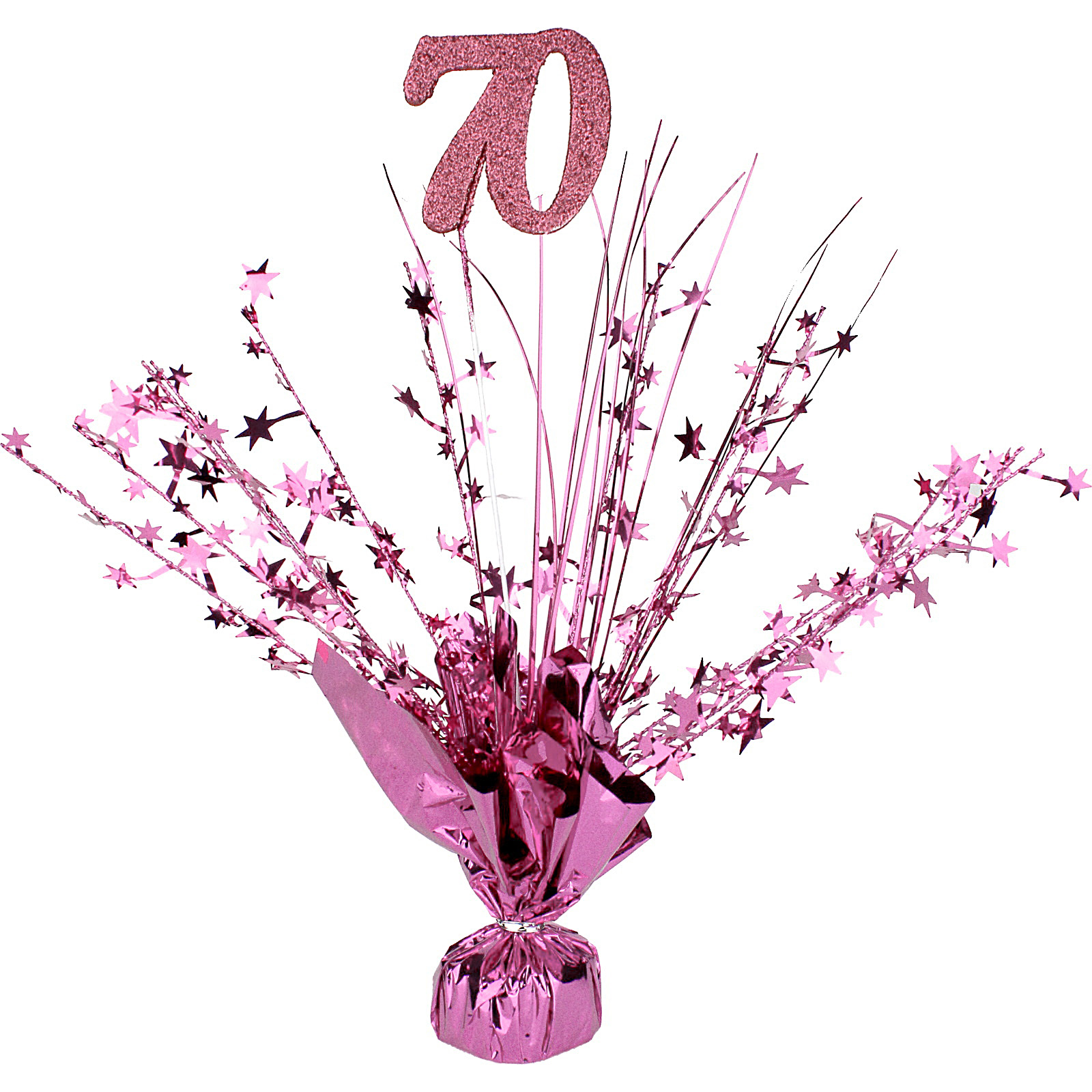 70th Birthday Pink Star Foil Spray Centrepiece - Discount Party Supplies