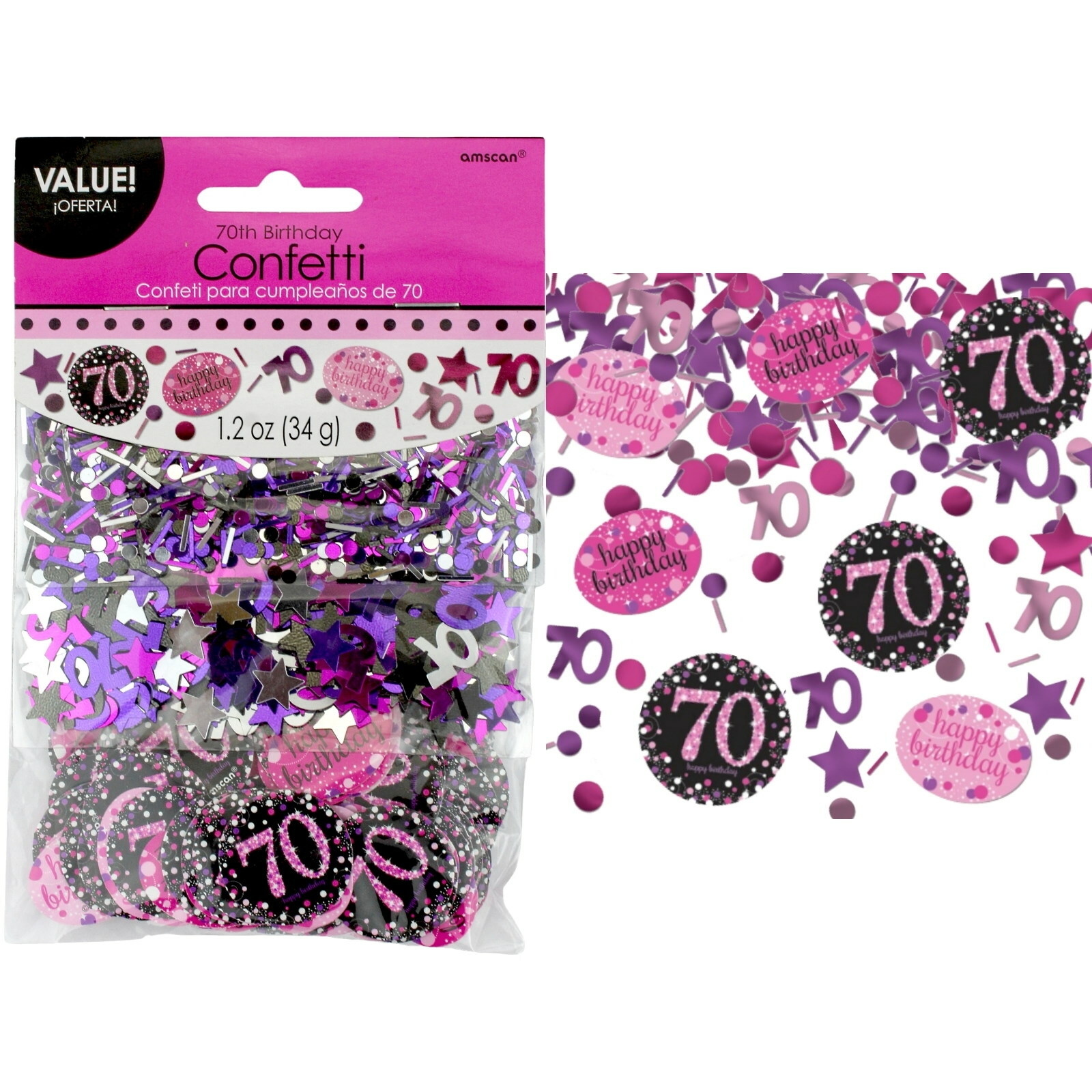 Pink Celebration 70th Birthday Confetti/Table Scatters - Discount Party ...