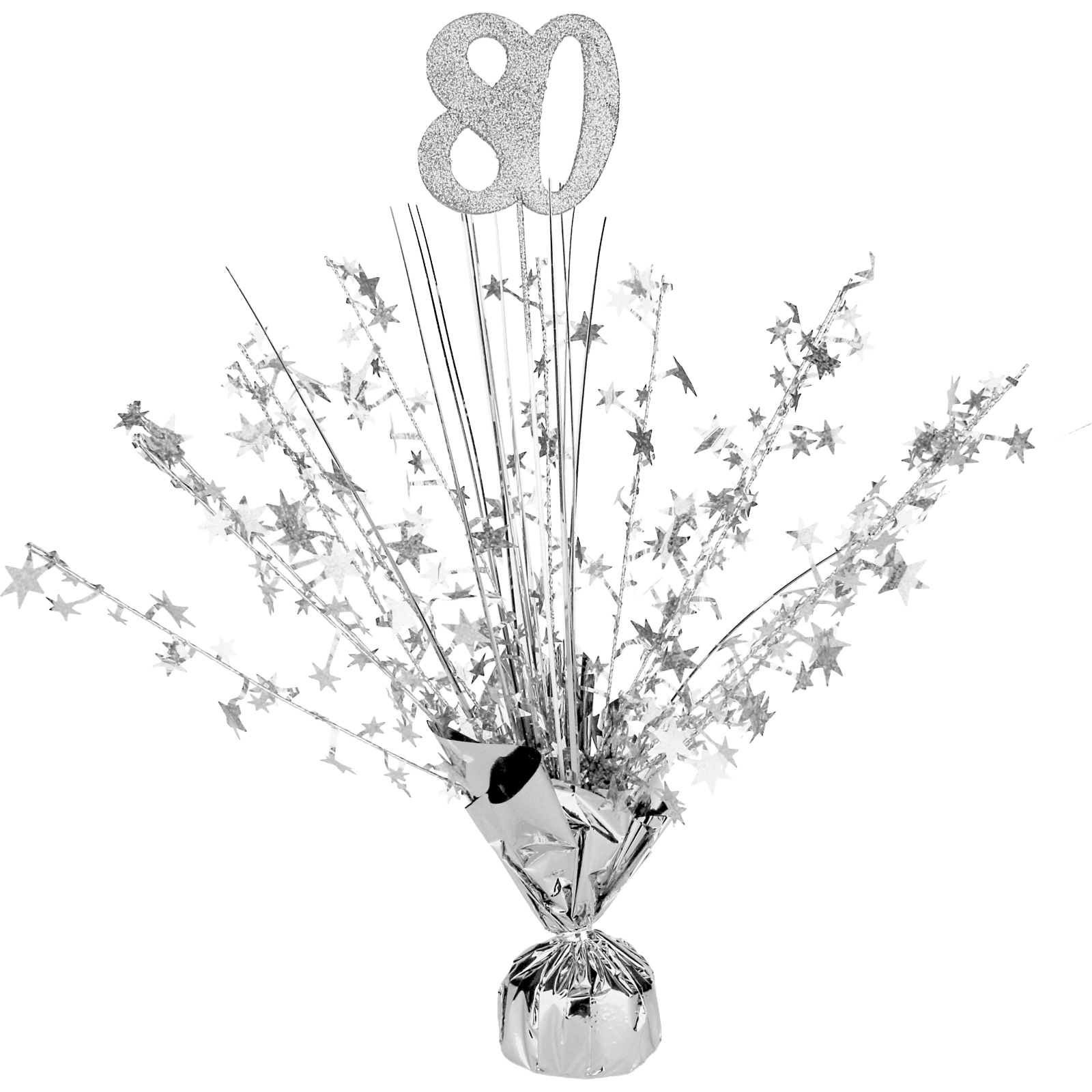 80th Birthday Silver Star Foil Spray Centrepiece | 80th Birthday | Age ...