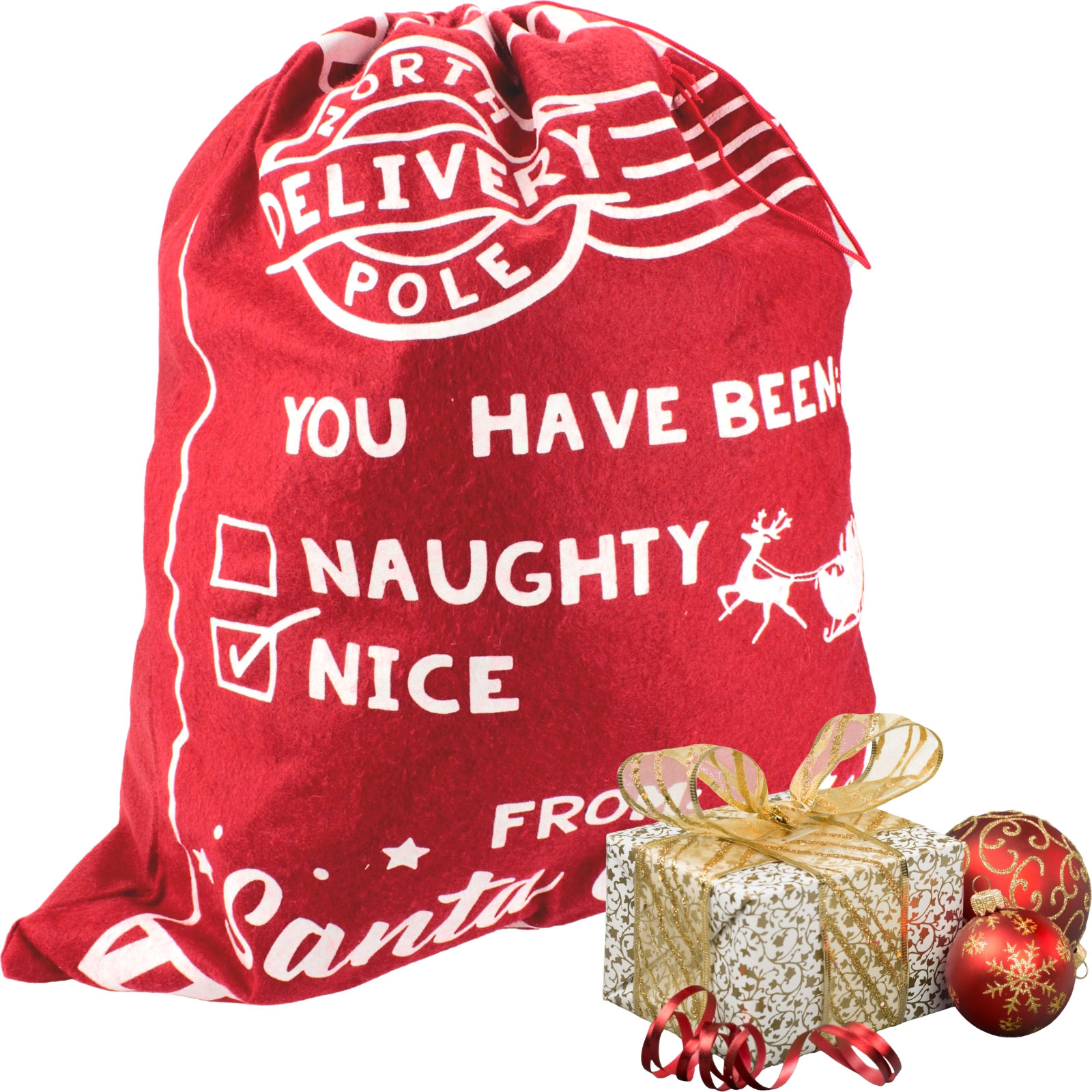 Christmas Naughty or Nice Santa Gift Sack 60cm - Discount Party Supplies