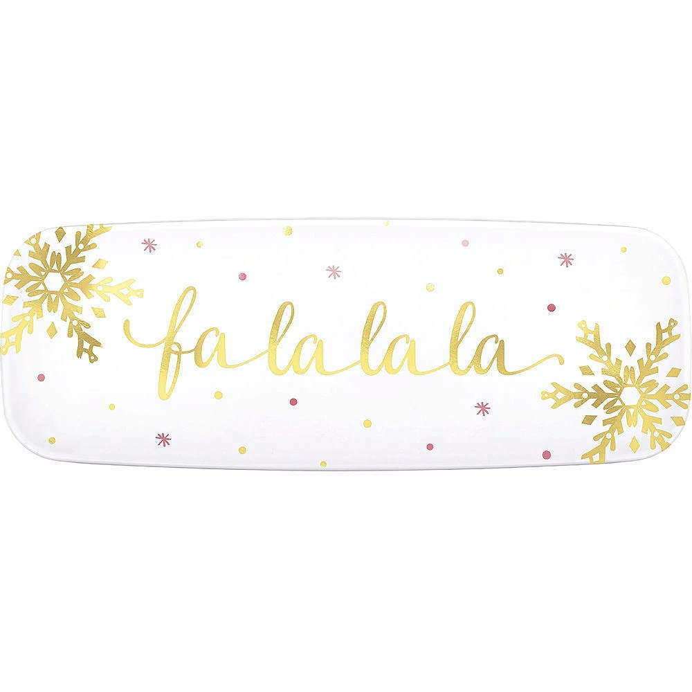 Gold Joy Fa La La Long Plastic Platter - Discount Party Supplies