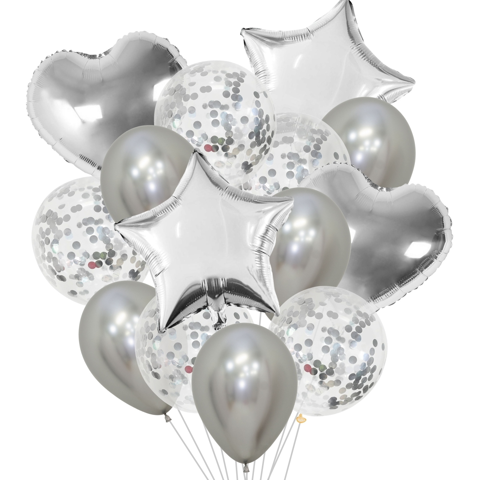 Silver Foil & Confetti Helium Balloon Bouquet (14 Balloons) - Discount ...