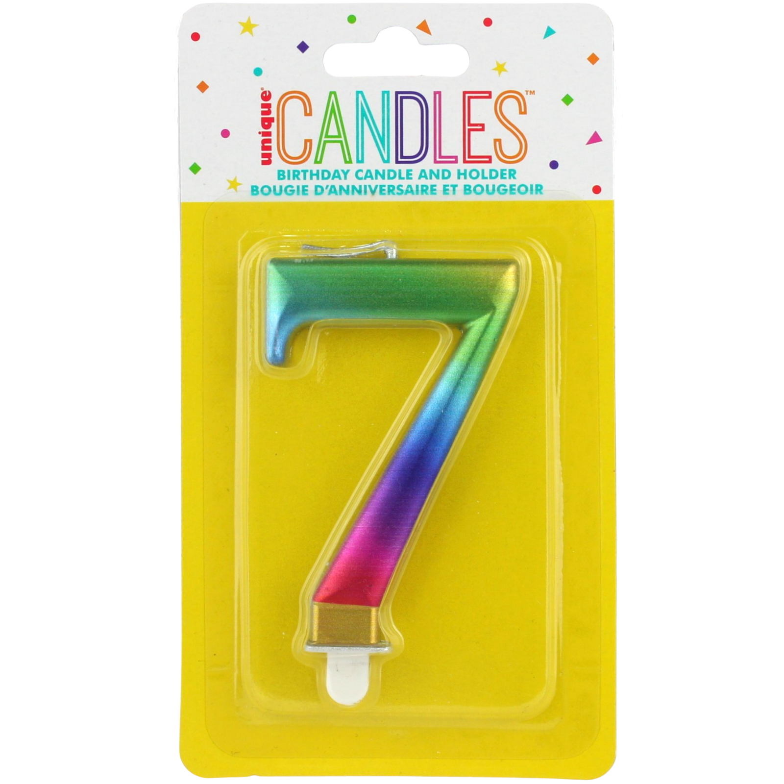 Metallic Rainbow Number 7 Candle | Rainbow Party Supplies | Coloured ...