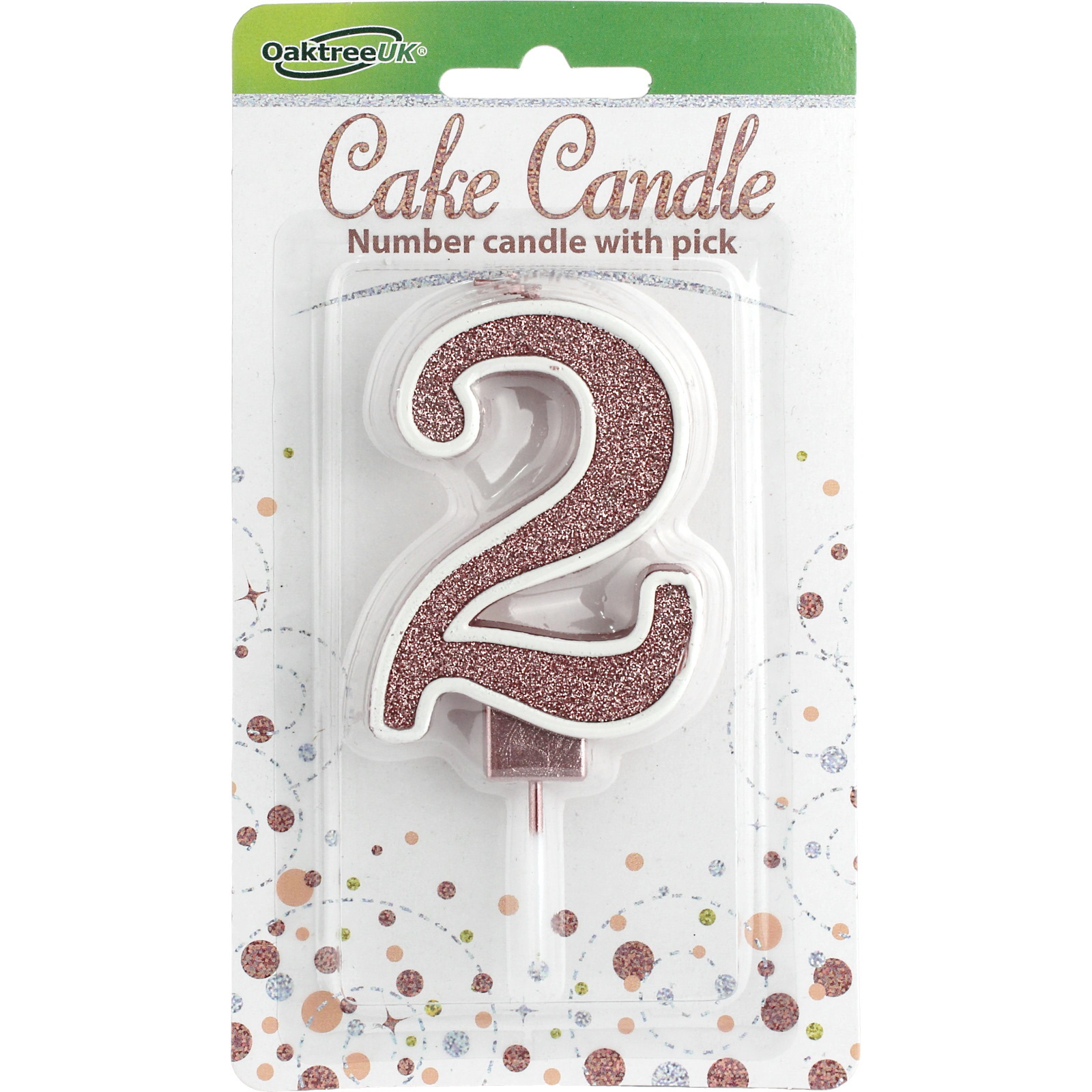 Sparkling Fizz Rose Gold Glitter Number 2 Candle - Discount Party Supplies