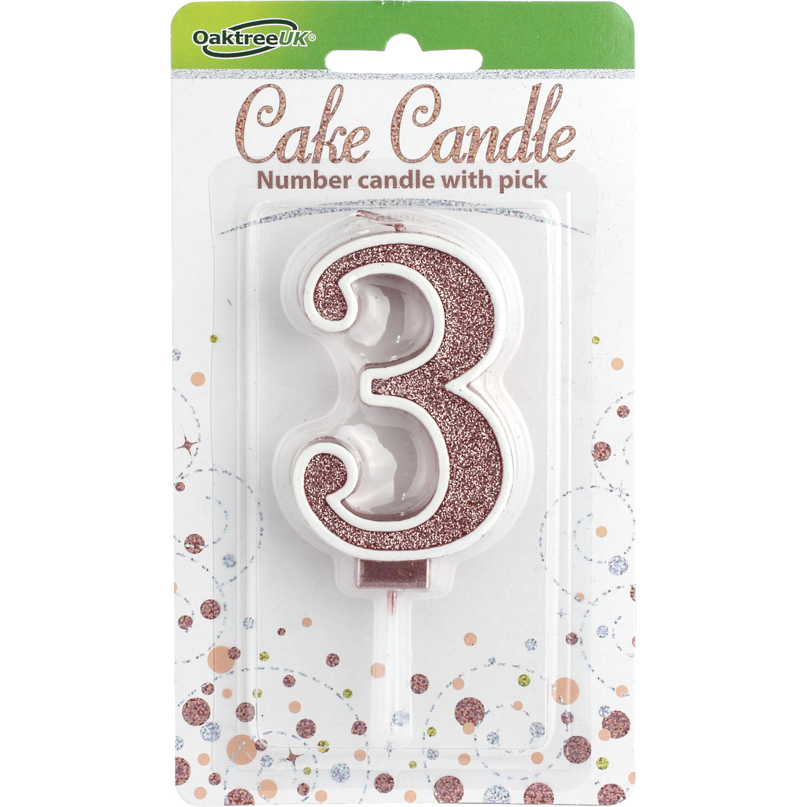 Sparkling Fizz Rose Gold Glitter Number 3 Candle - Discount Party Supplies