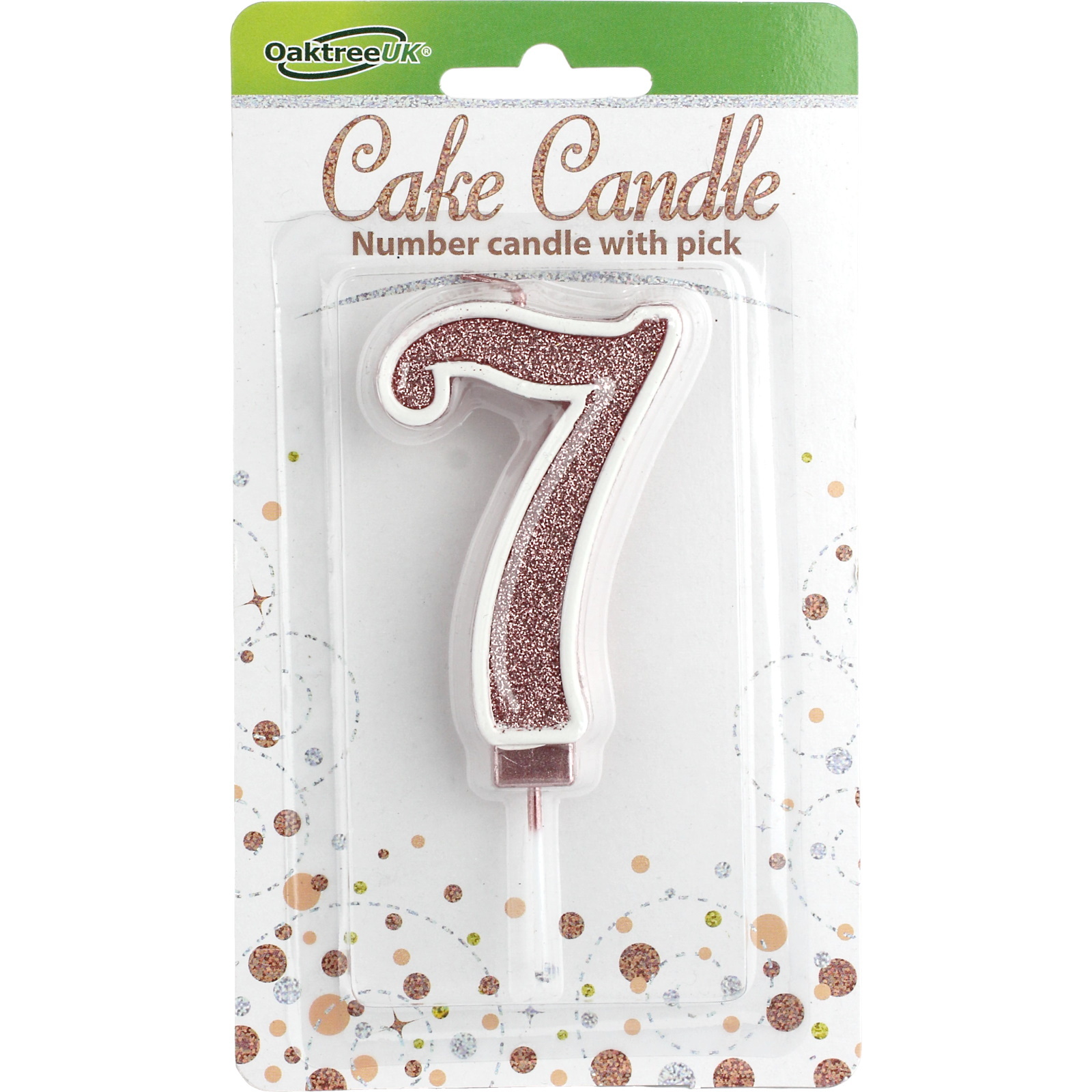 Sparkling Fizz Rose Gold Glitter Number 7 Candle - Discount Party Supplies