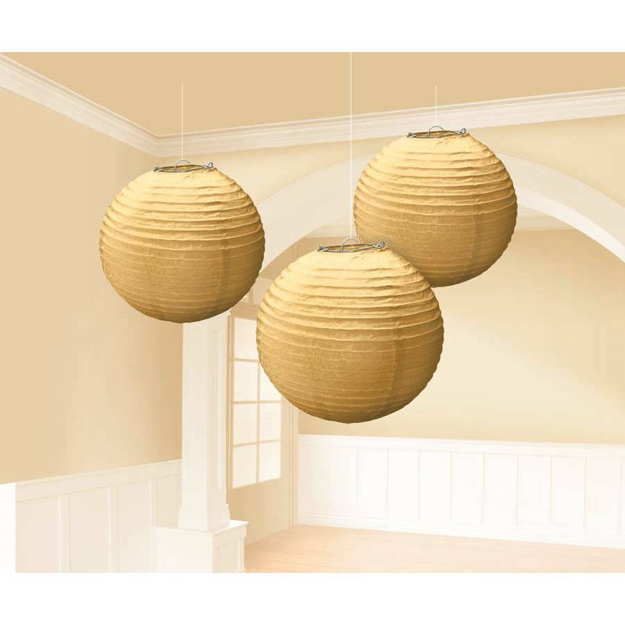 Paper Lanterns Gold (Pack of 3) - Discount Party Supplies