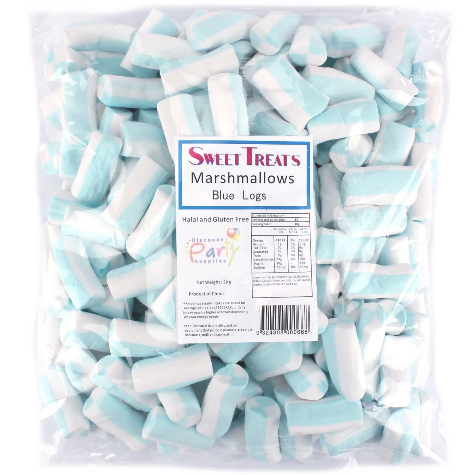 Blue Marshmallow Logs (1kg) | Lollies, Sweets, & Candy | Party Food and ...