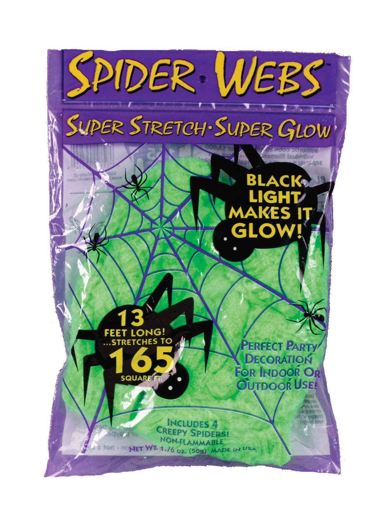 Super Stretch Green Glow Spider Web 50g Halloween Decoration - Discount ...