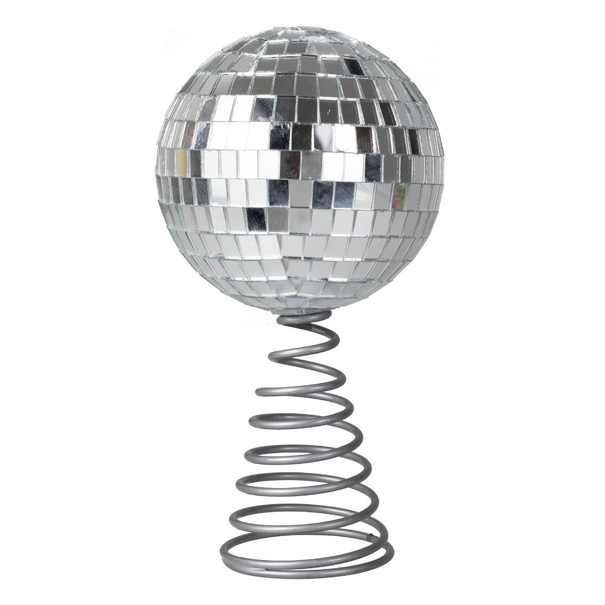 Merry and Bright Christmas Silver Disco Ball Tree Topper - Discount ...