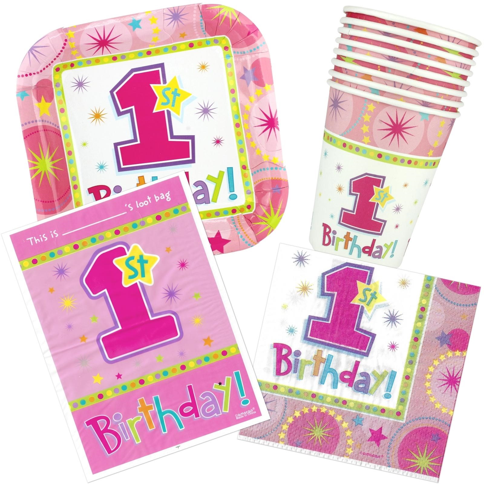 1st Birthday Girl Party Pack (For 8 Guests) - Discount Party Supplies