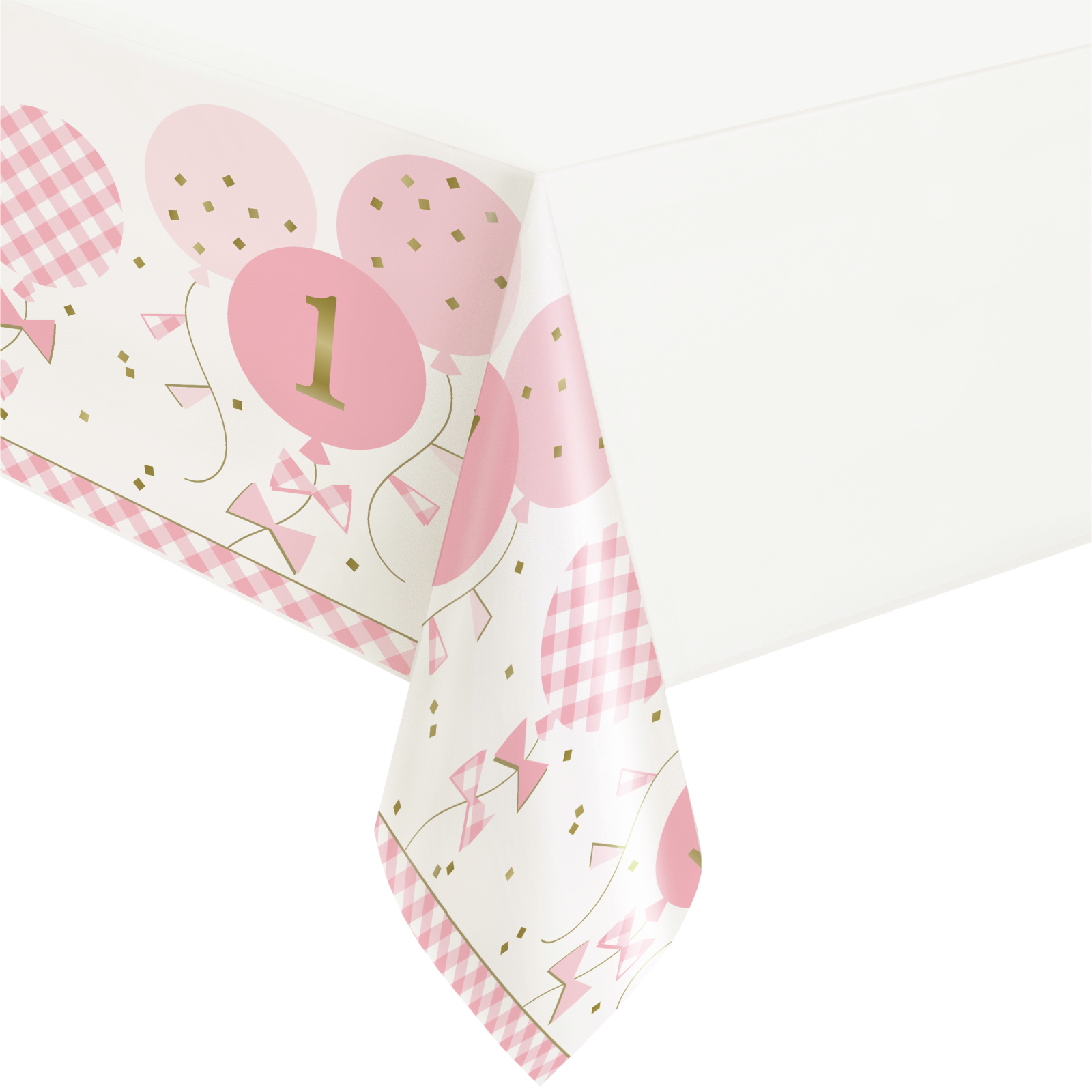 Pink Gingham 1st Birthday Girl Plastic Tablecloth | 1st Birthday Girl ...