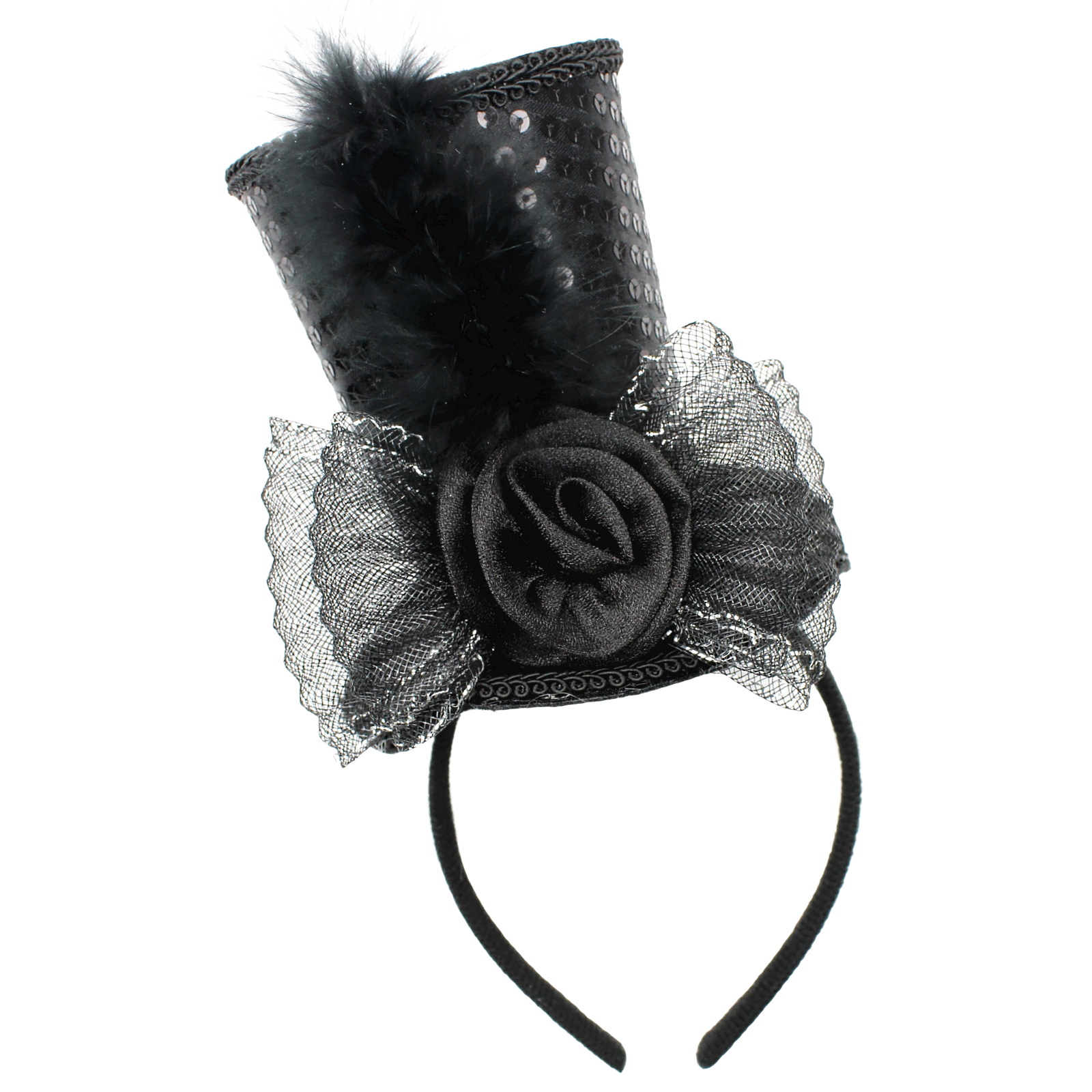 Black Sequin Top Hat Headband - Discount Party Supplies