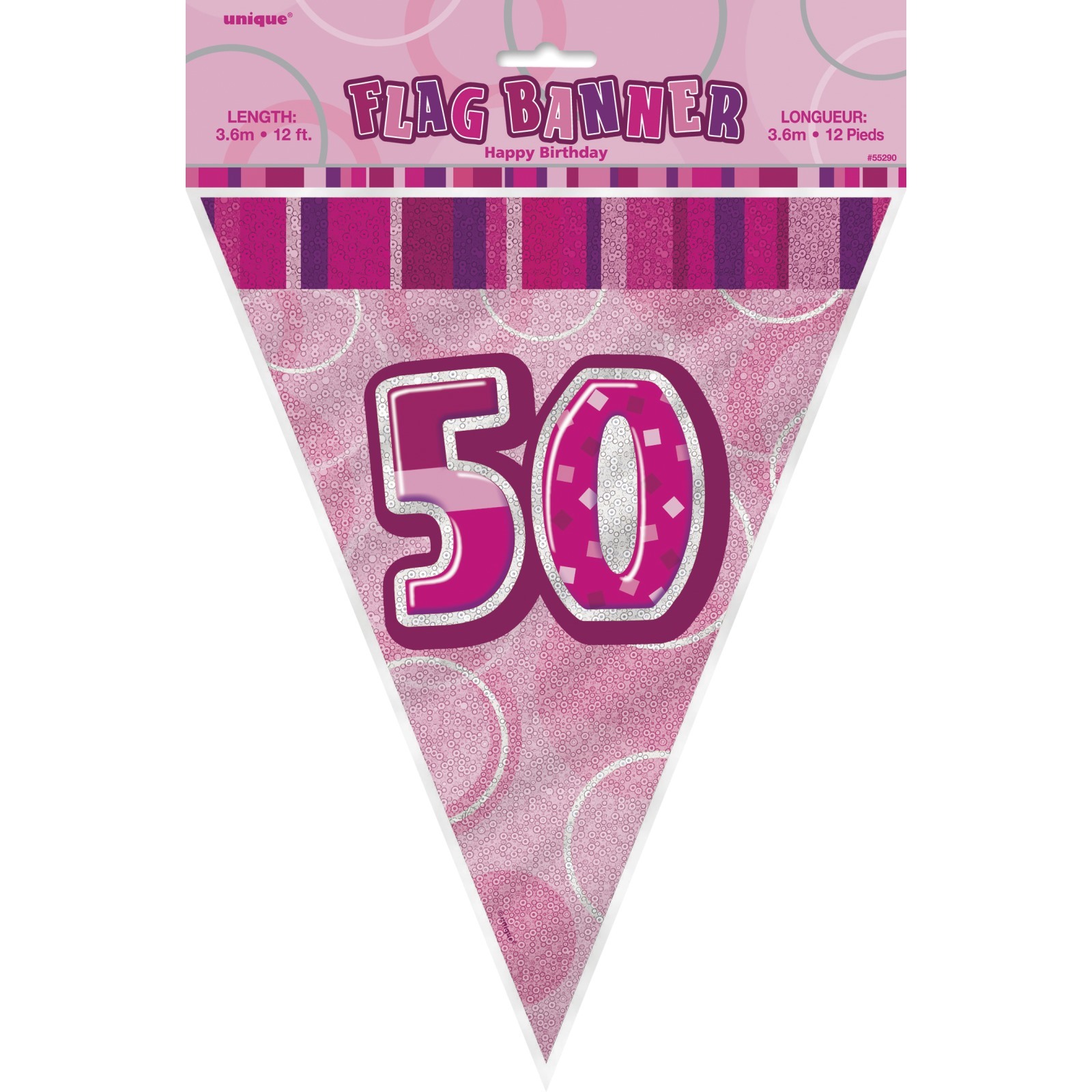 Glitz Pink 50th Birthday Flag Banner - Discount Party Supplies