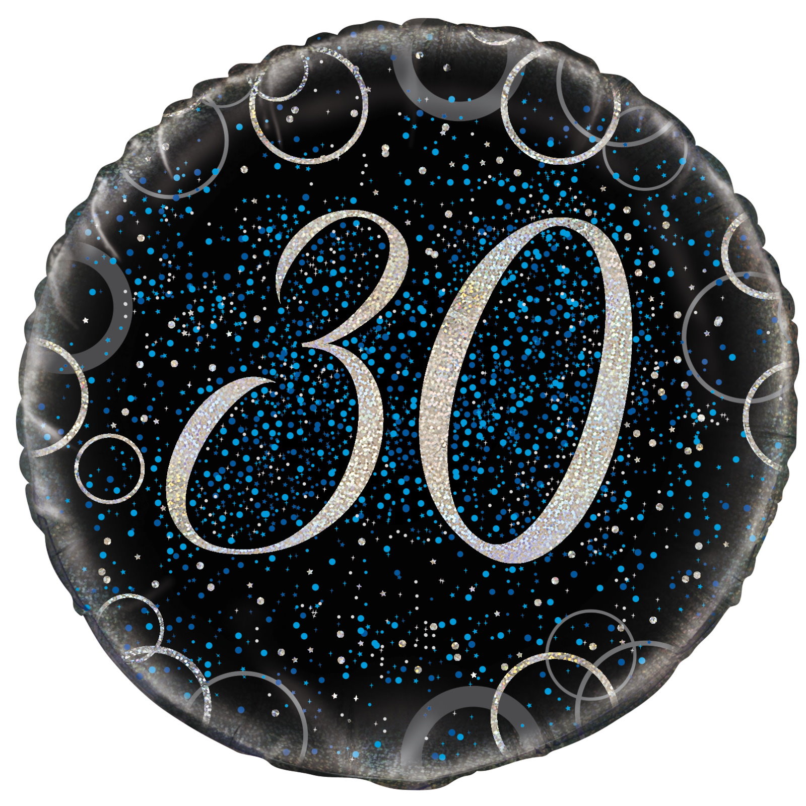 Glitz Blue 30th Prismatic Foil Helium Balloon - Discount Party Supplies