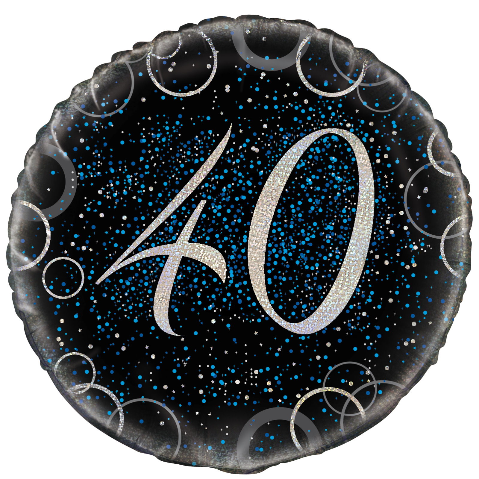 Glitz Blue 40th Prismatic Foil Helium Balloon - Discount Party Supplies
