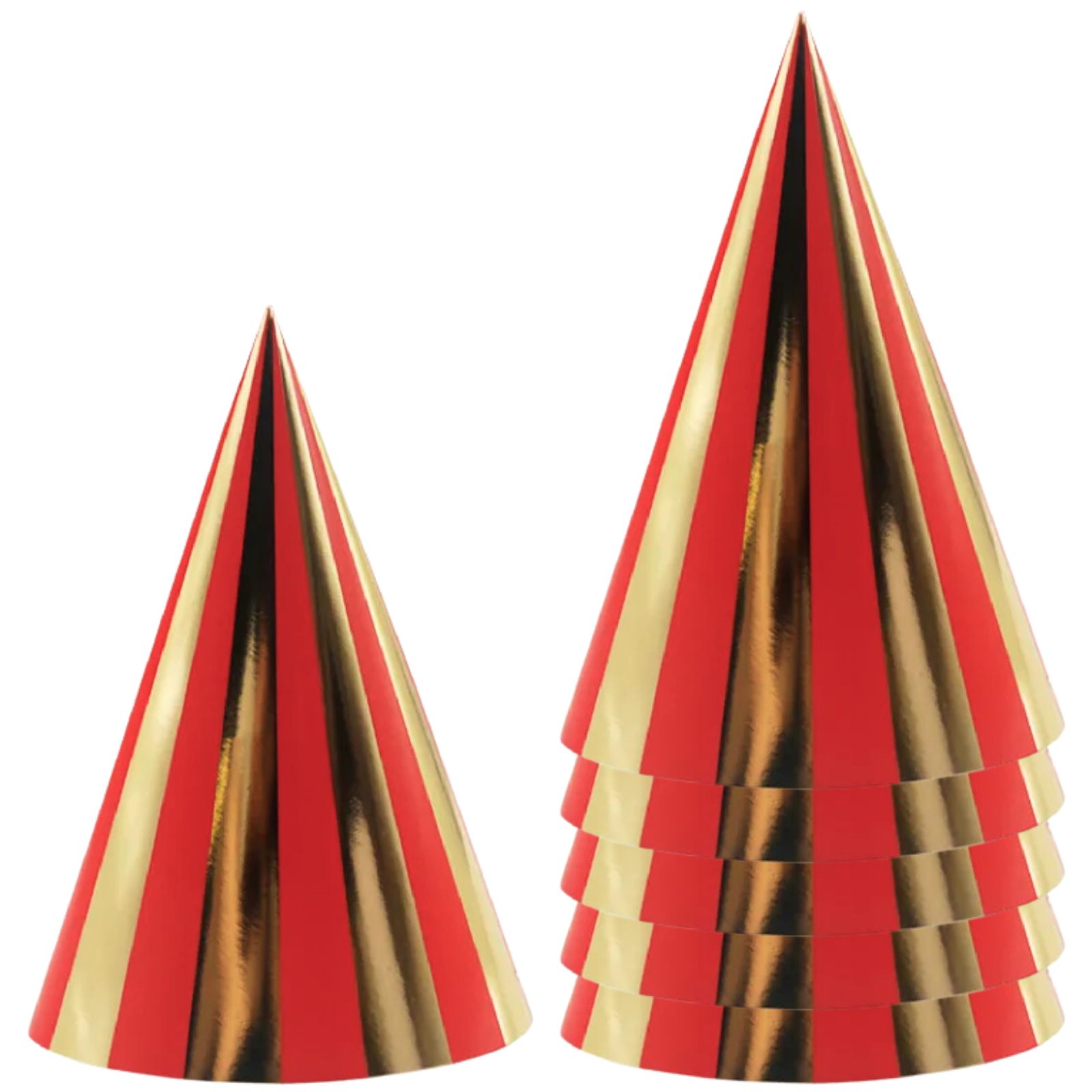Bright Red & Metallic Gold Striped Party Hats (Pack of 6) - Discount ...