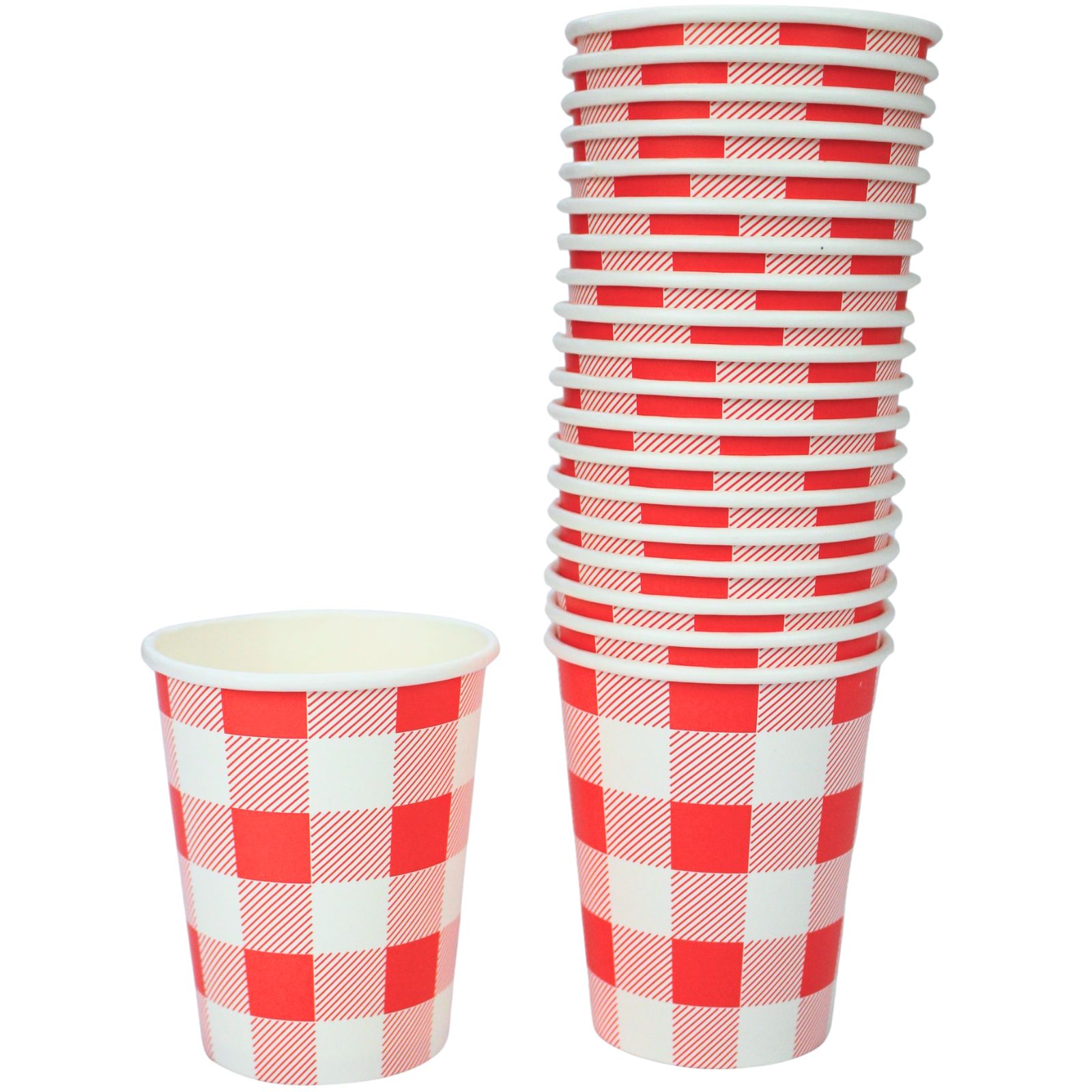 Bright Red Gingham Paper Cups (Pack of 20) - Discount Party Supplies