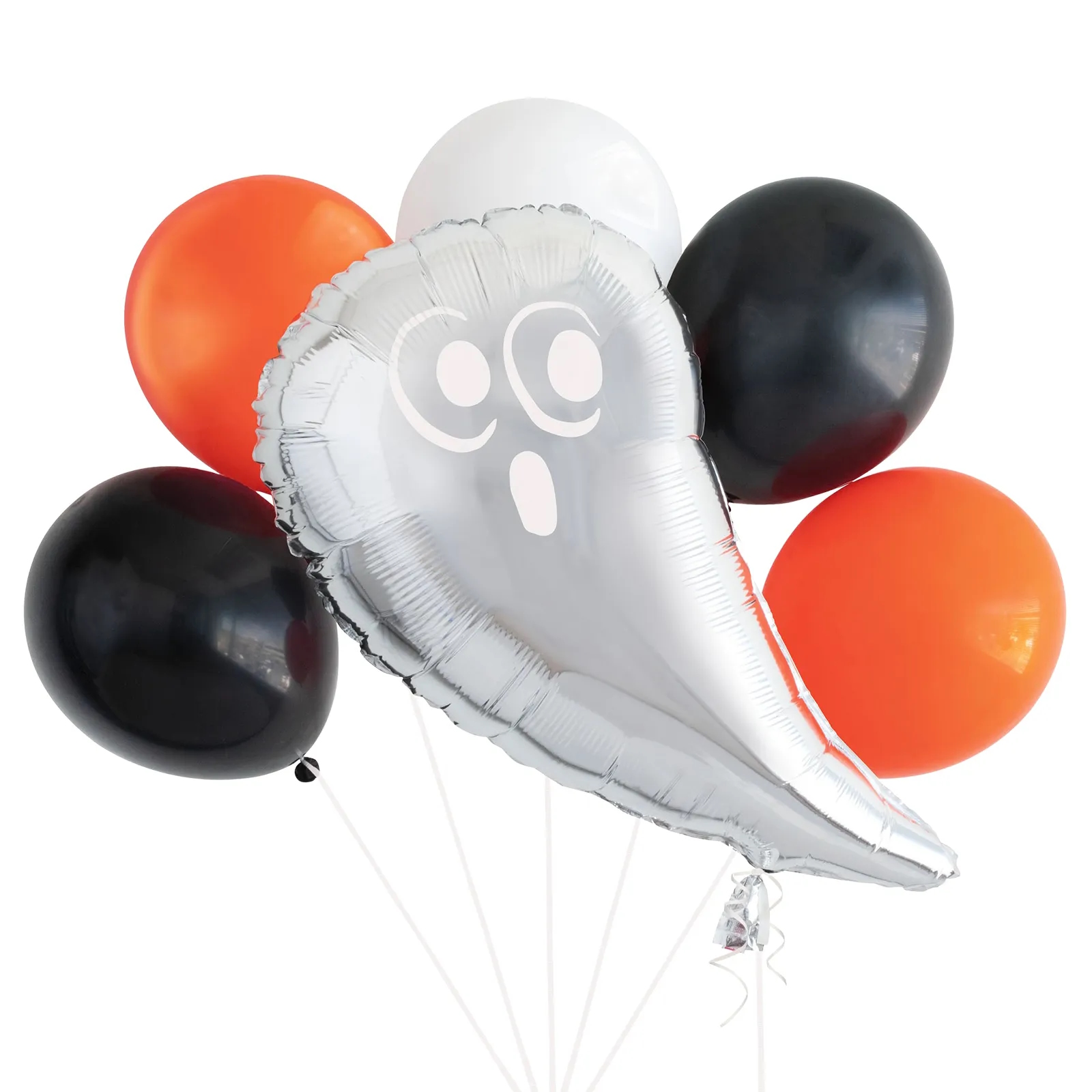 Bats & Boos Silver Ghost Helium Balloon Bouquet - Discount Party Supplies