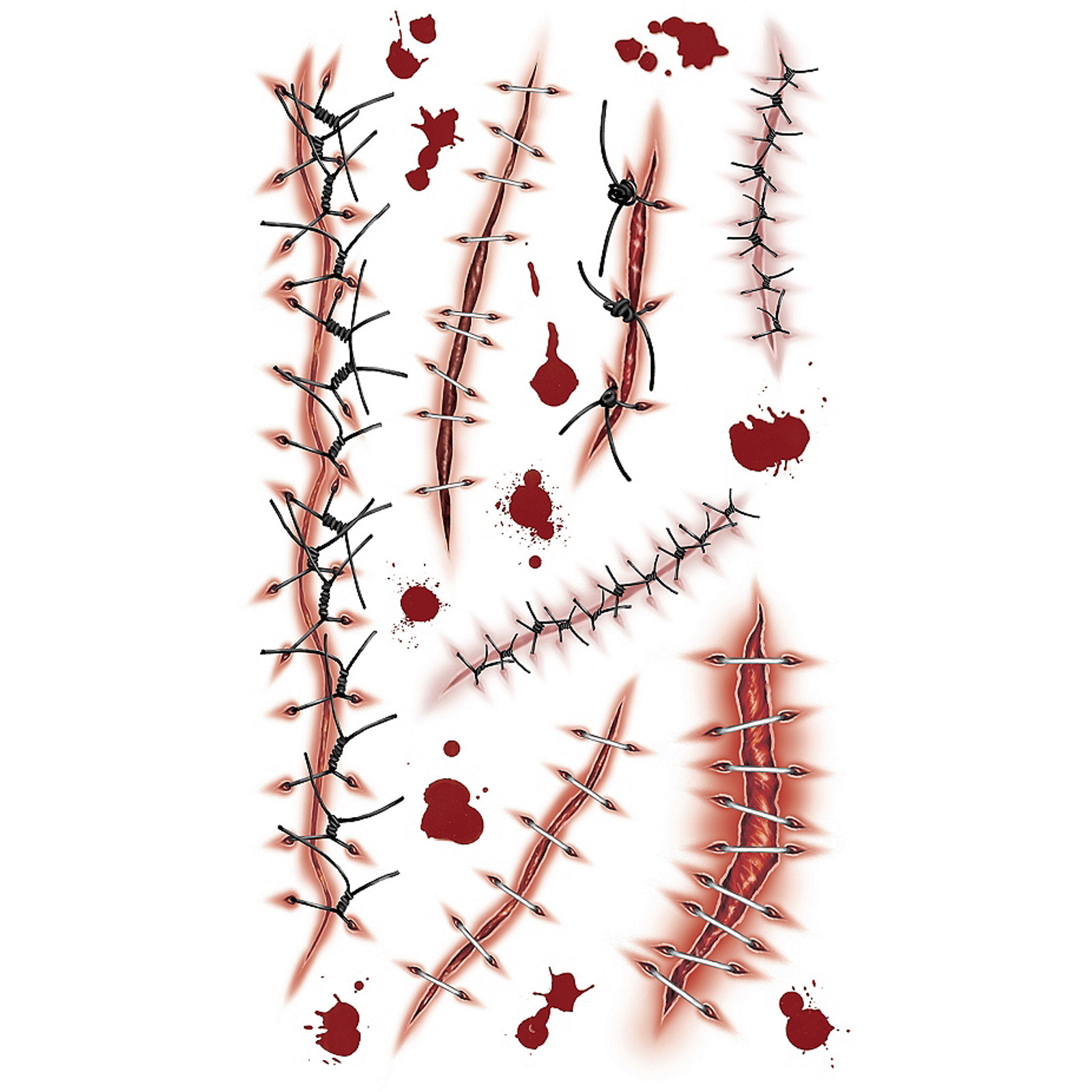 Stitches and Blood Spatters Tattoos (Pack of 14) - Discount Party Supplies