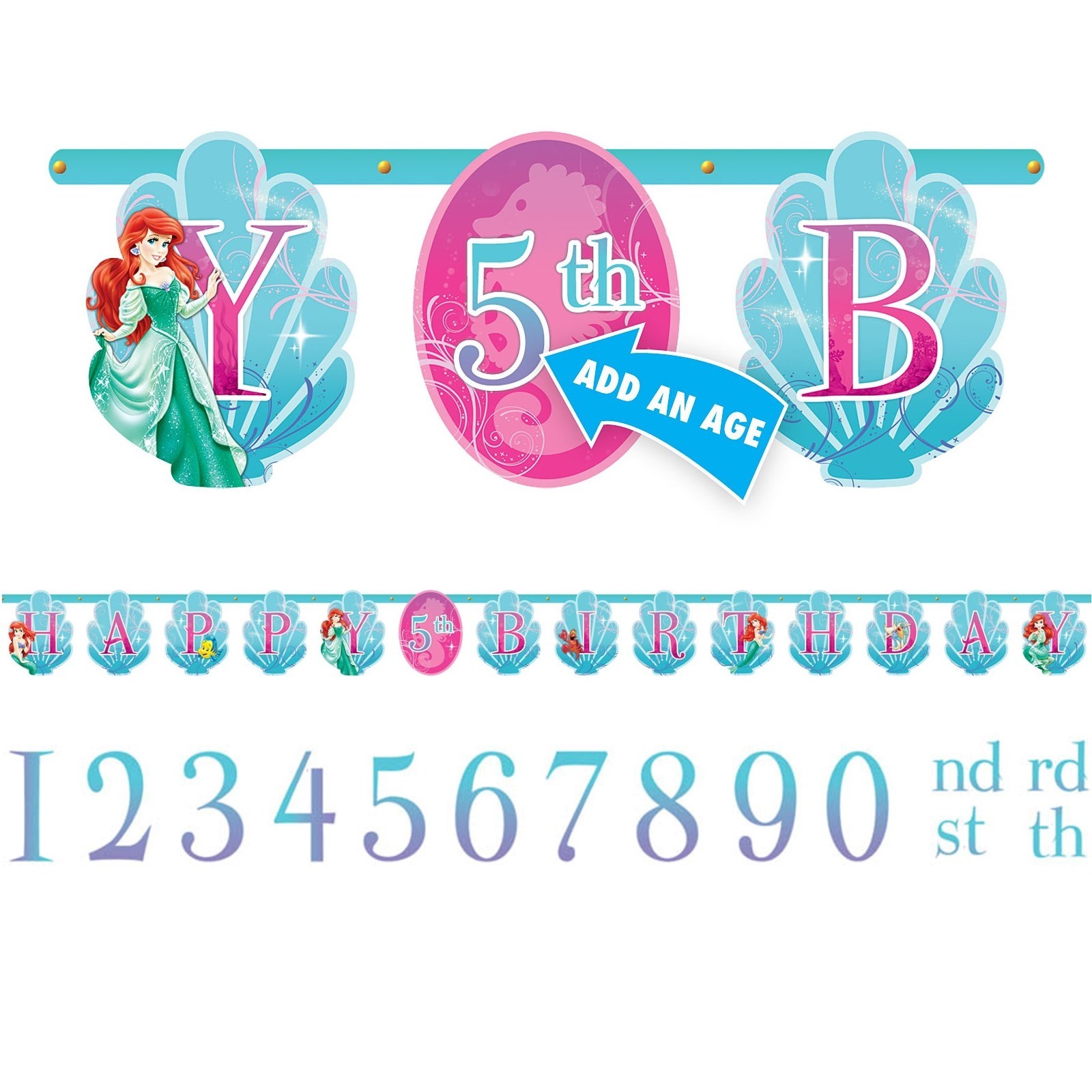 Ariel The Little Mermaid Sparkle Jumbo Add an Age Banner Kit - Discount ...