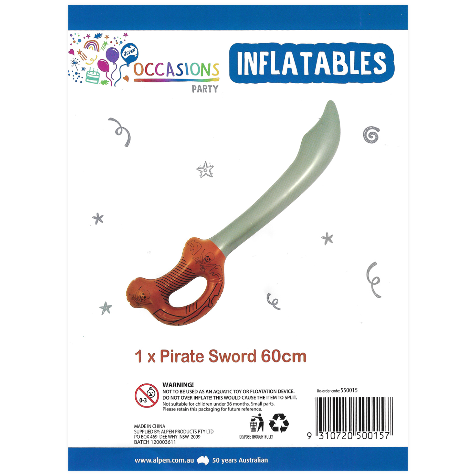 Inflatable Swashbuckling Pirate Sword | Pirate | Boys Birthday Party ...