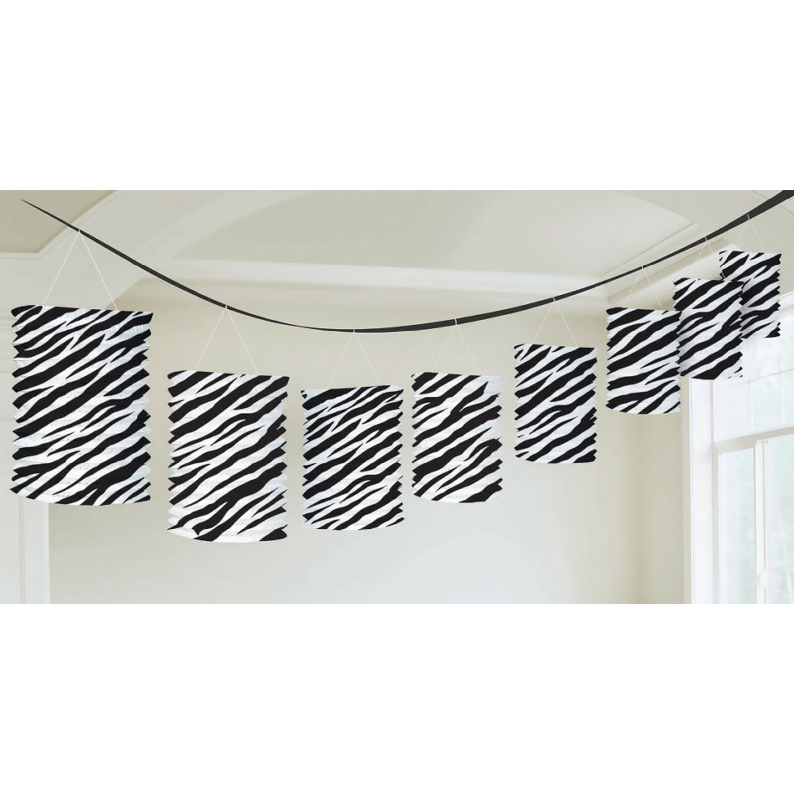 Zebra Print Paper Lantern Garland - Discount Party Supplies